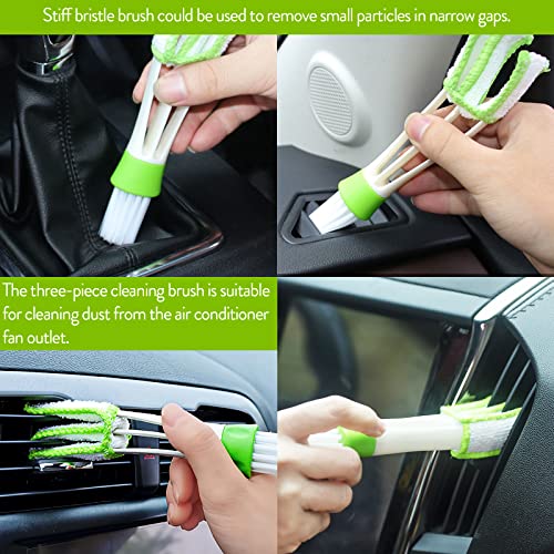 Windshield Cleaning Tool, Car Window Cleaner Windshield Cleaner with Extendable Long Handle and 3 Washable Reusable Microfiber Cloth, Mini Duster Cleaner and Brush