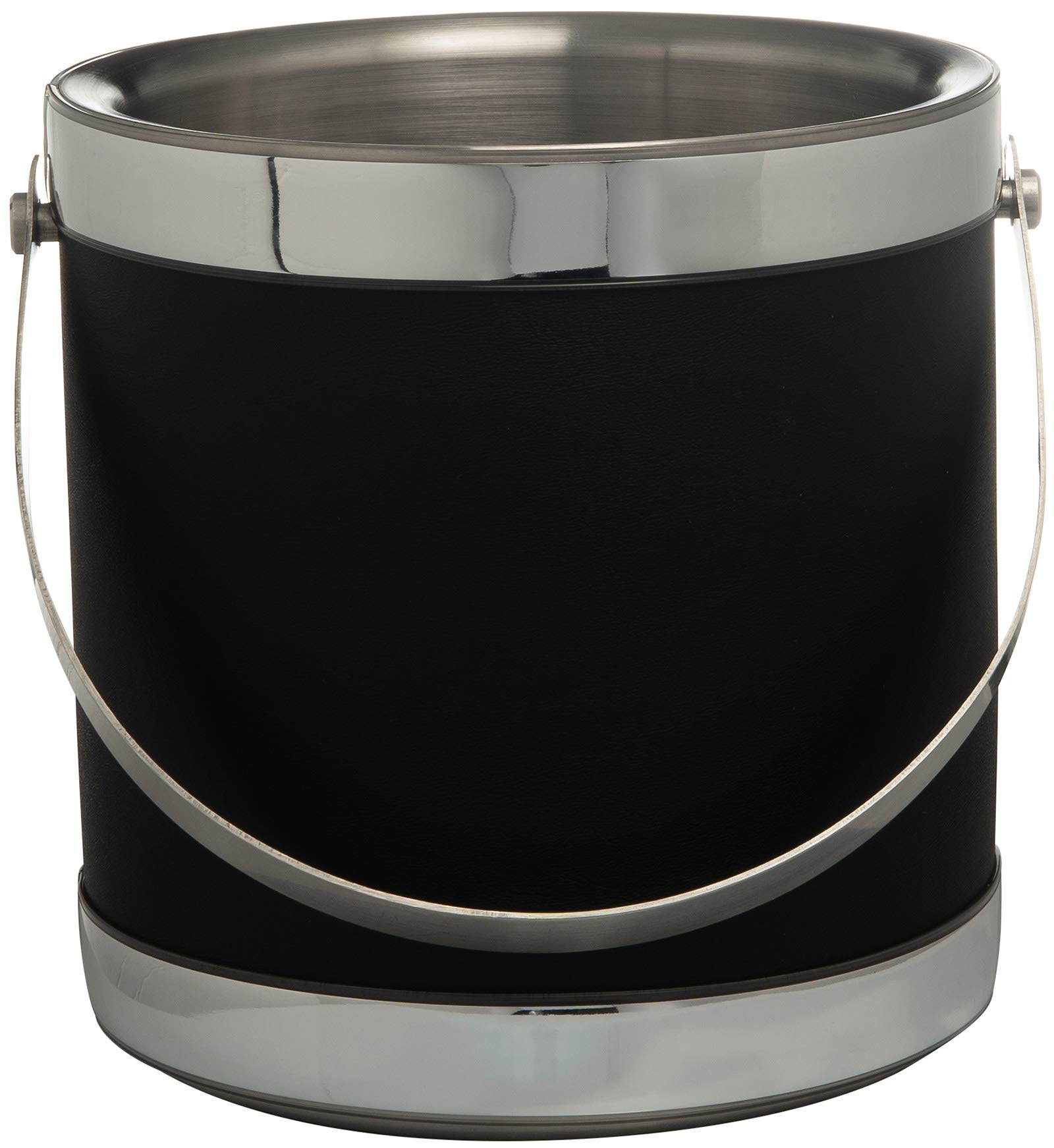 Hand Made In USA Black Wrap Double Walled 3-Quart Insulated Ice Bucket With Ice Tongs (Leatherette Collection)
