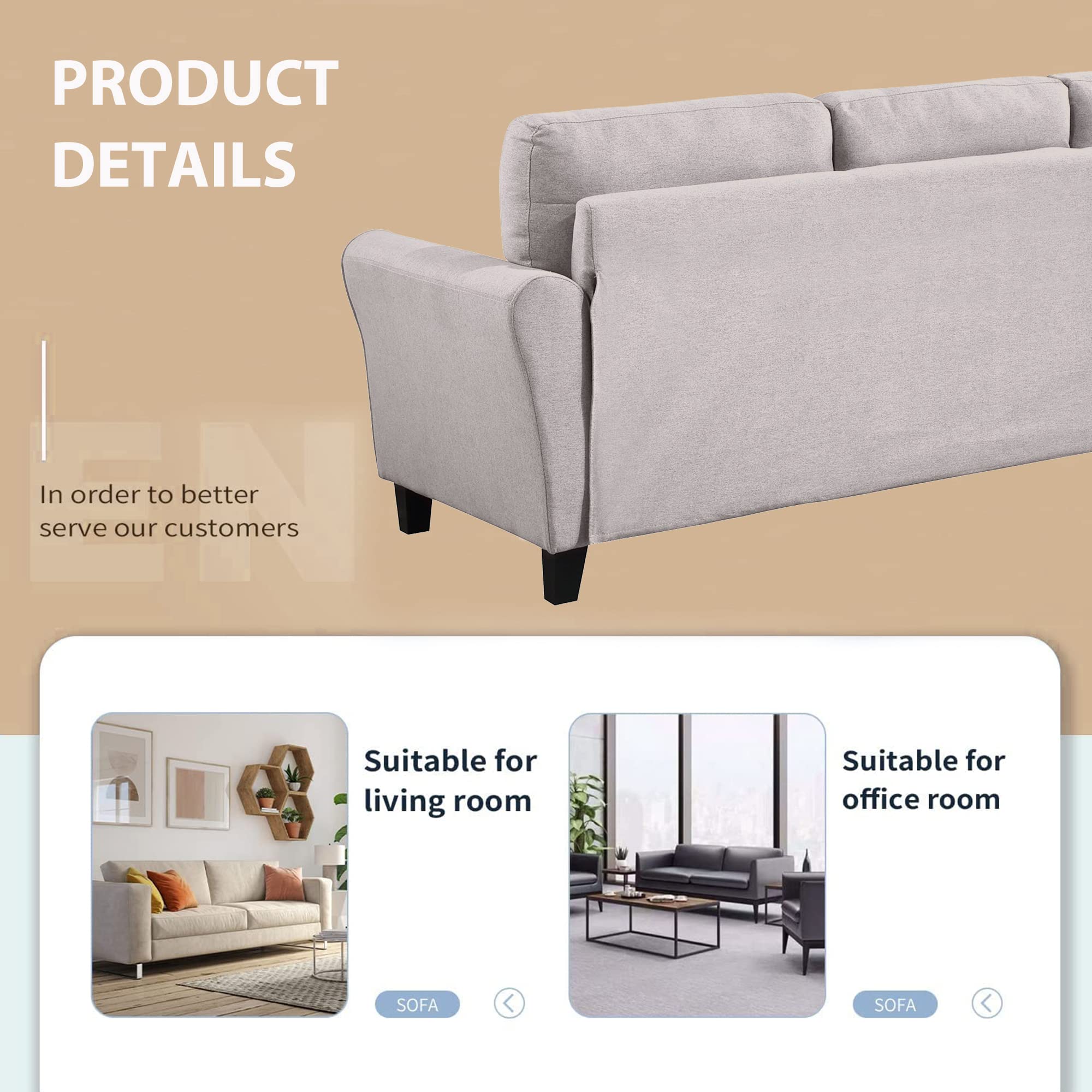 Harper & Bright Designs 3-Pieces Living Room Sofa Set with 3-Seat Couch, 2-Seat Loveseat, Single Sofa Chair, Modern Velvet Upholstered Sofa for Living Room, Office, Brown Flannel