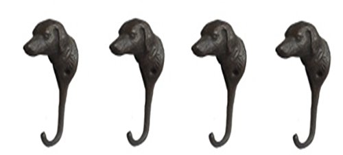 LuLu Decor, Cast Iron Dog Face Hooks, Set of 4 Hooks, Ready to Hang on Wall (4 pcs)