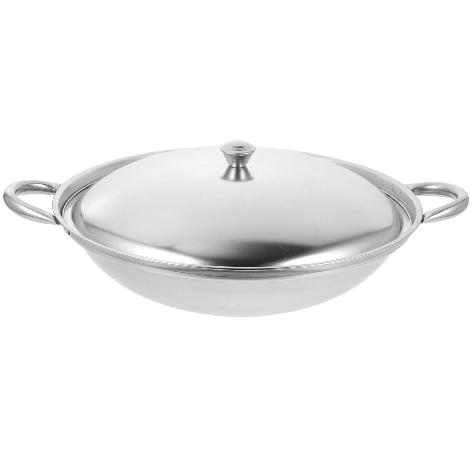 HOLIDYOYO Stir Frying Pan Skillet with Lid Stainless Steel Wok Cooking Pan Japanese Shabu Hot Pot Induction Pan Double Handles Portable Cookware for Home Kitchen Restaurant 10in
