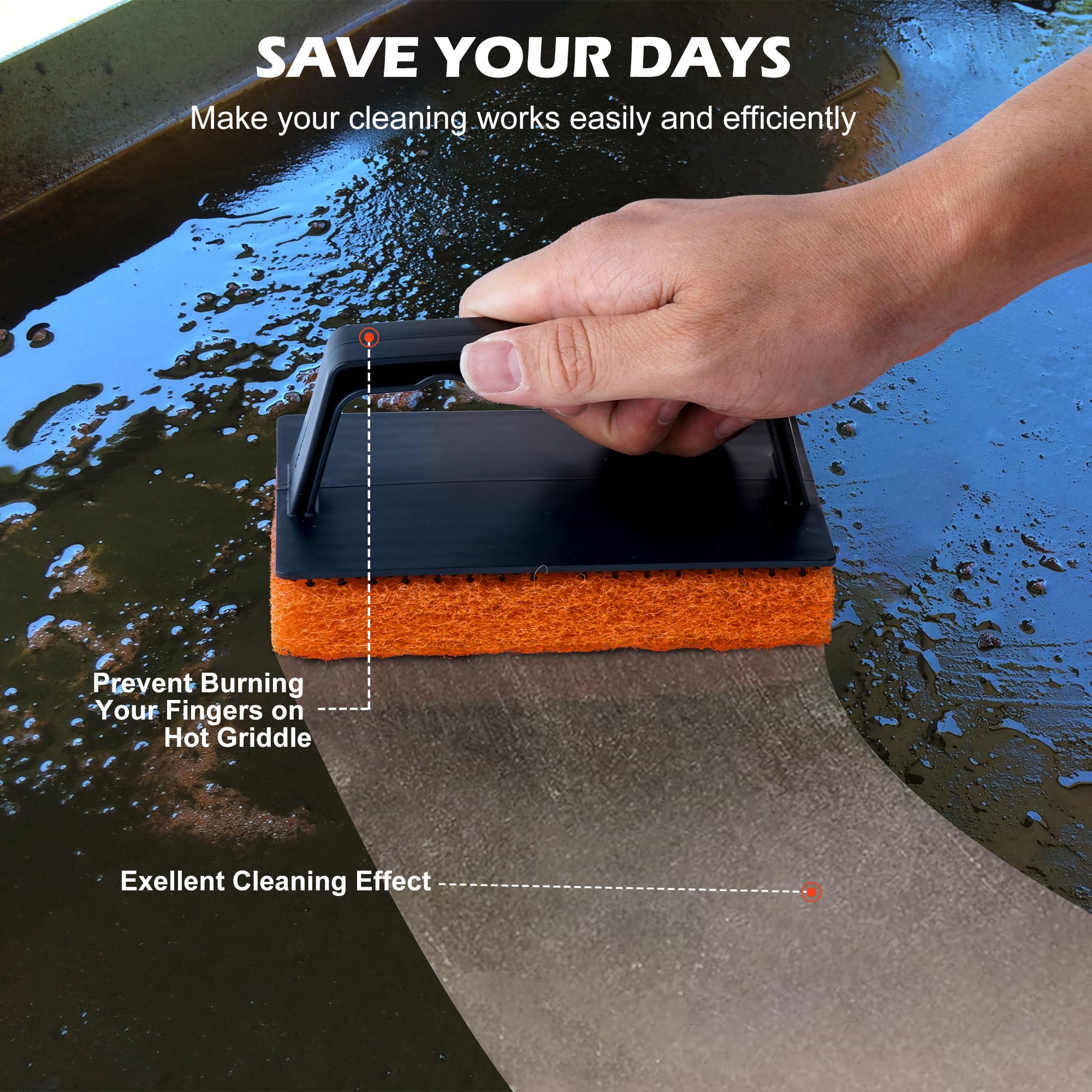 Griddle Cleaning Kit, Heavy Duty Grill Cleaning Pads for Blackstone Flat Top Griddle and Grill, Non- Scratch Scouring Pads for Pots, Stove, Pans, Cookware, Tub and More, Scour Pads (22 Pads + Handle)