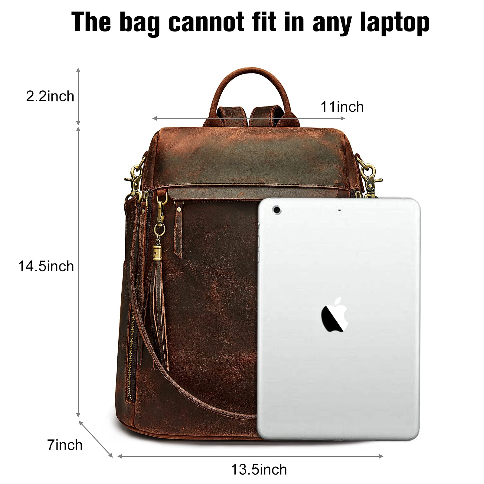 S-ZONE Vintage Genuine Leather Totes for Women Purse Handbag with Anti-thief Backpack Large