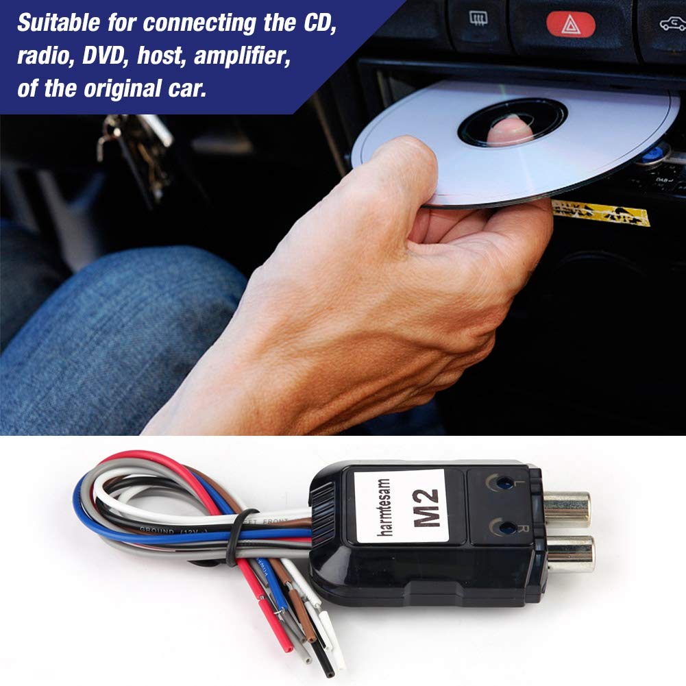Suuonee Audio Converter, Car Stereo Subwoofer 2 Channel High to Low Audio Converter with Power Amplifier Control Wire, Black