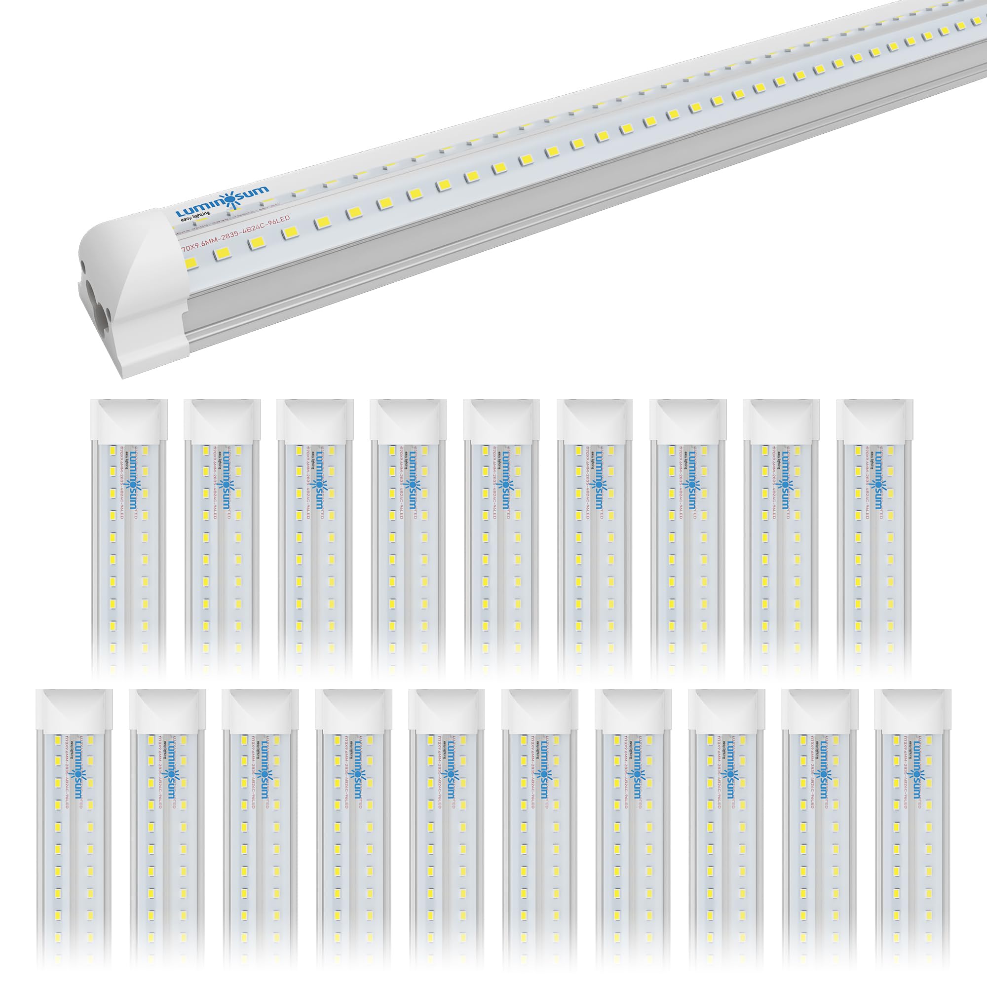 LUMINOSUM LED Shop Light 6ft, 42W LED Tube Light Fixture, Clear Cover Cool White 6000K, V-Shaped Integrated Fixture for Cooler Door Lighting, 20-Pack