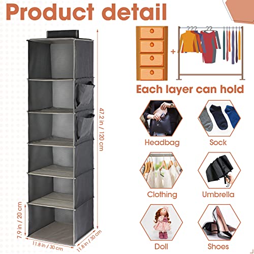 Shappy 4 Pack Hanging Closet Organizers and Storage, 6 Shelf Wide Dorm Closet Sweater Clothes Hat Baseball Cap Organizer Hanging Storage Shelves Collapsible Closet Clothes Organizer (Grey)