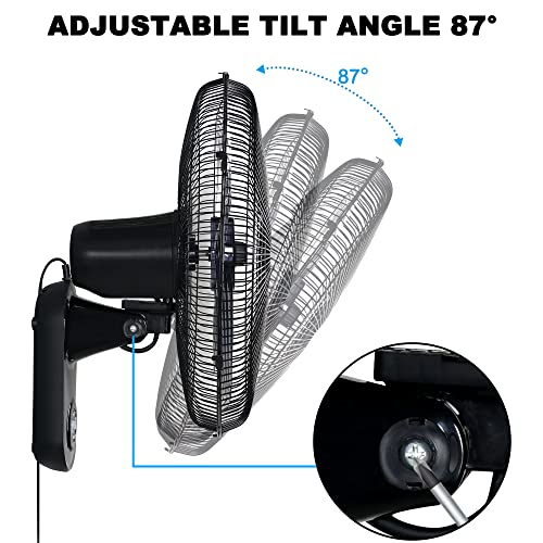 InfiniPower 18″ Blade Wall Mount Fan with Remote Control, 5 Blades Adjustable 3 Speed Wall Mount Fan for Indoor, Home, Office and College Dorm Use