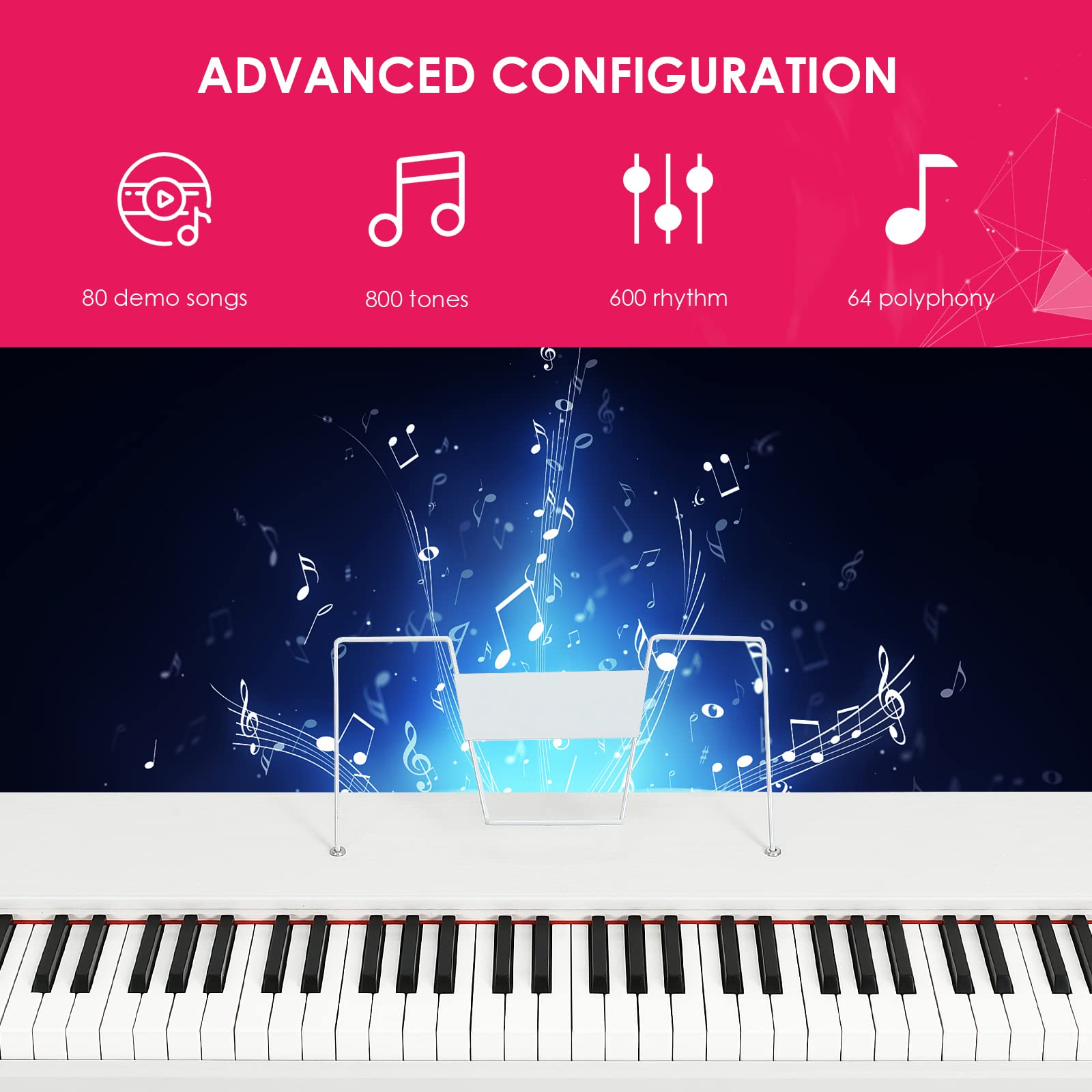 Safeplus Digital Piano 88 Key Full Size Weighted Keyboard, Electric Piano Portable with Sustain Pedal Power, Supply for Beginner Adults Practice (White)