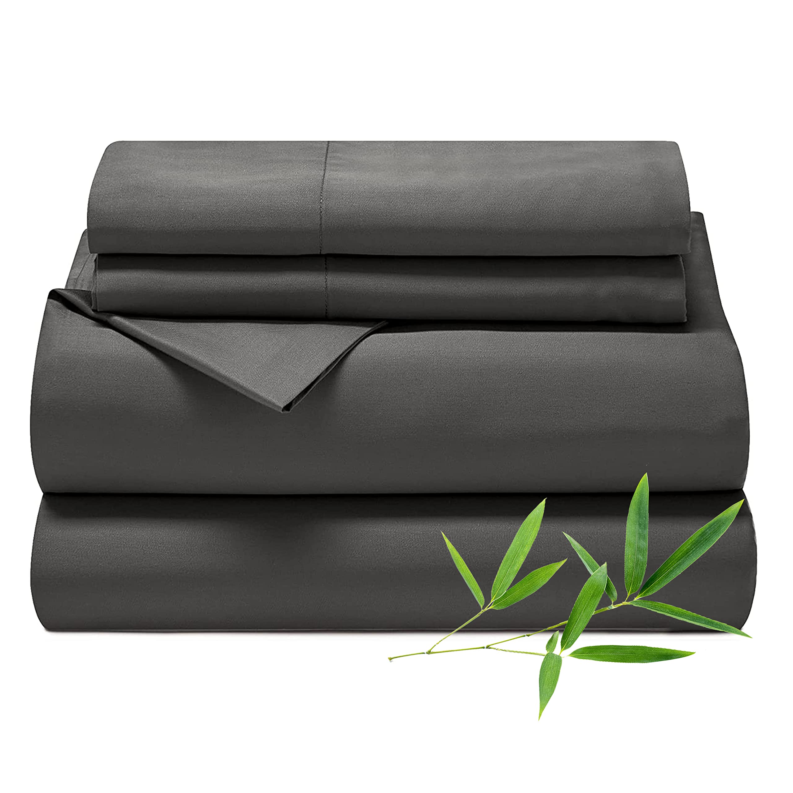 CozyLux Cooling Sheets Queen Size, Rayon derived from Bamboo, Oeko-TEX Certified Luxuriously Soft & Cooling Silky Sheet Set - 16" Deep Pockets 4 Piece Bedding Sheets & Pillowcases,Dark Grey