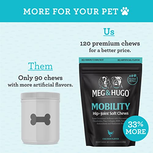 Hip & Joint Supplement for Dogs, 33% More 120 Soft Mobility Chews Glucosamine Chondroitin, Collagen, Turmeric, Hyaluronic Acid, Flaxseed, Vitamin C & E, for Small & Large Breeds, Vet Recommended