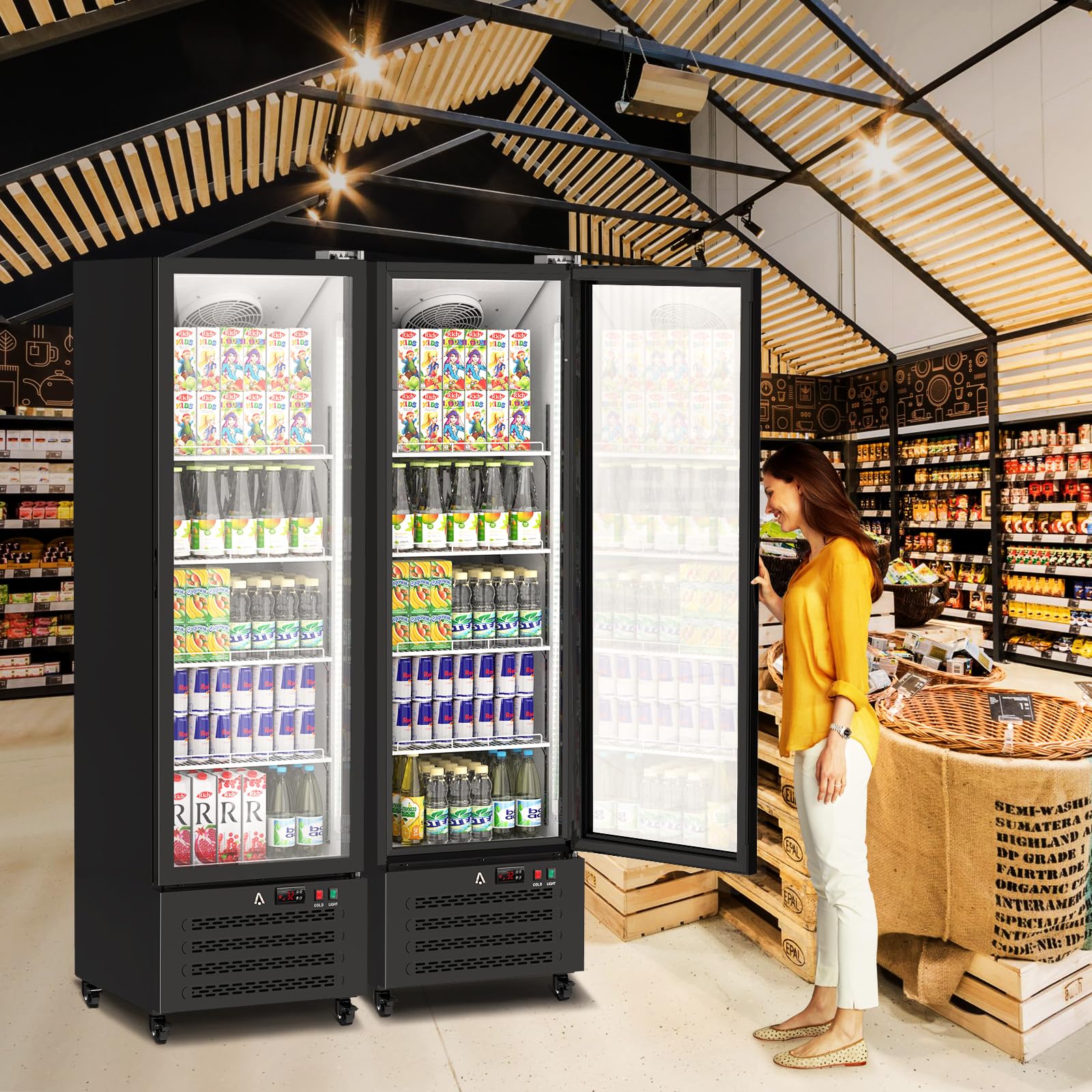 GarveeTech Commercial Display Refrigerator, 11.6 Cu Ft Beverage Refrigerator Display Fridge, Double-layer Glass Door Upright Merchandiser Drink Cooler with Adjustable Shelves & Drink Organizers