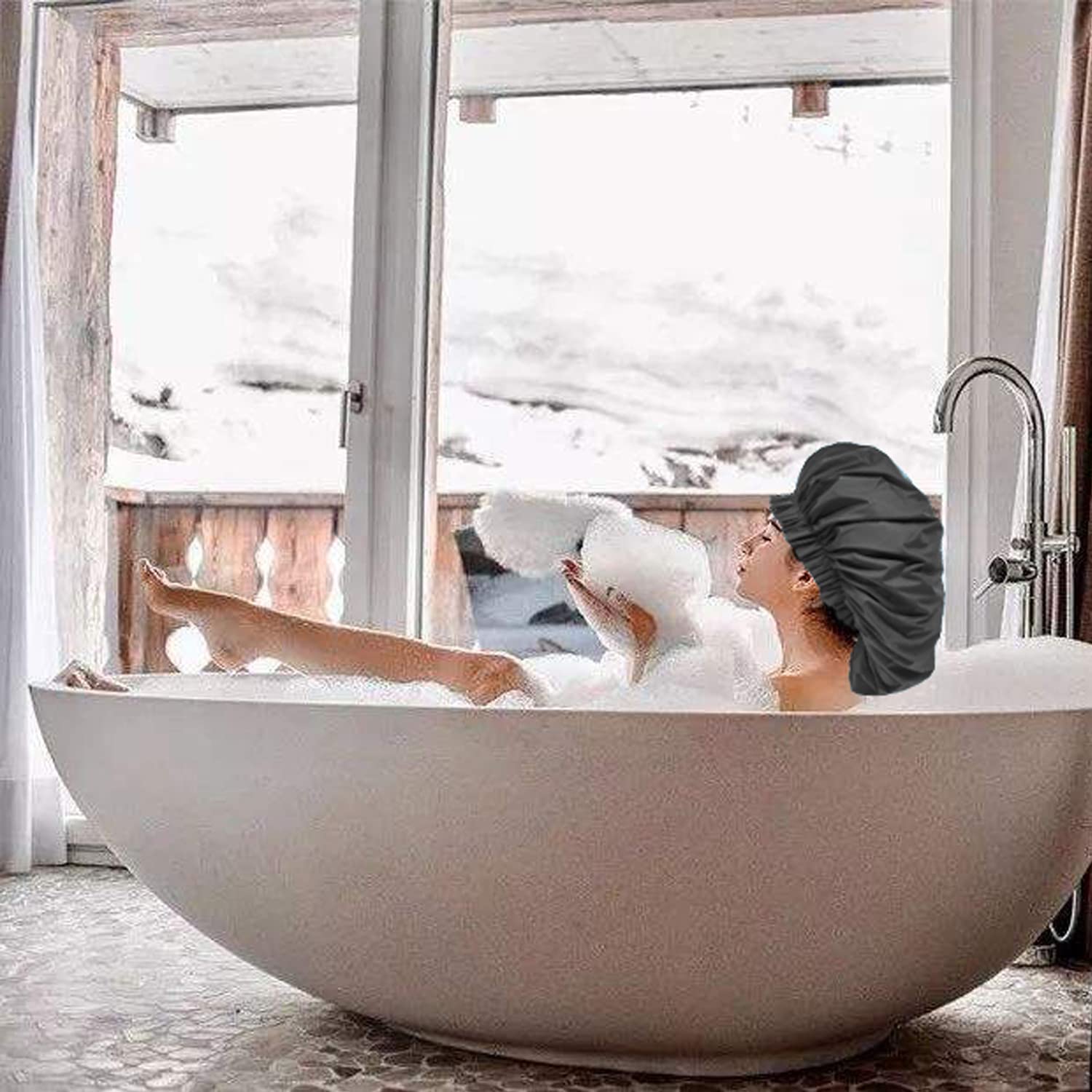 ELEBOX 2 Packs Extra Large Shower Caps Jumbo Shower Cap for Braids Big Shower cap for Women Long Hair Bath Cap Waterproof