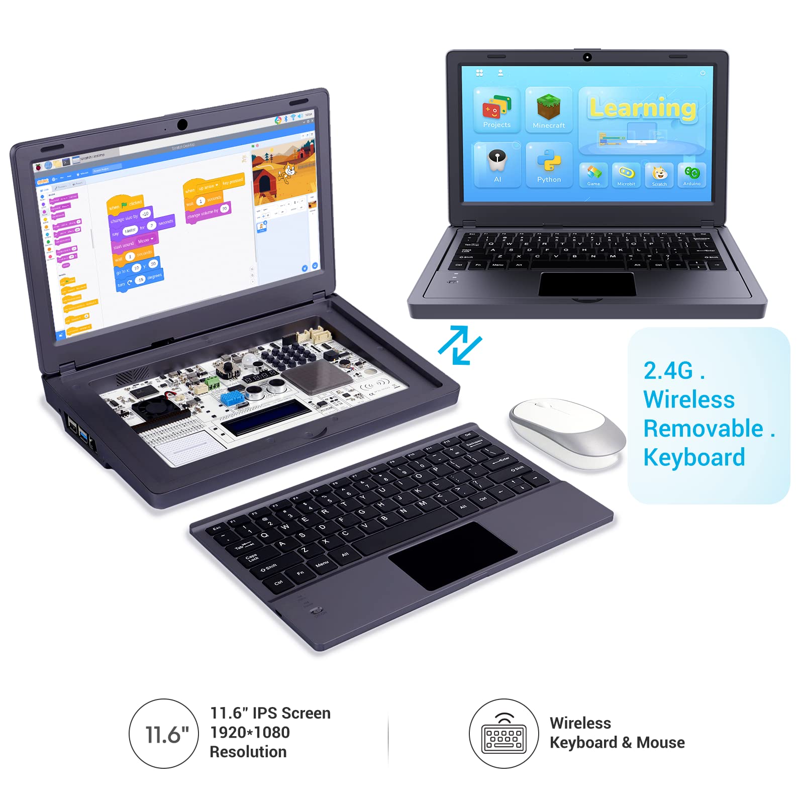 ELECROW Raspberry Pi 4 Model B Starter Kit, Raspberry Pi 4b Laptop, Crowpi2 Single Board Computer with Power Supply & Black Case Edition - Basic Kit