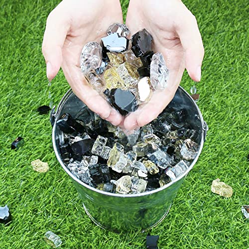 Grisun Fire Glass for Fire Pit, 1/2 Inch Mix 20 Pounds High Luster Reflective Tempered Glass Rocks for Natural or Propane Fireplace, Safe for Outdoors and Indoors Firepit Glass