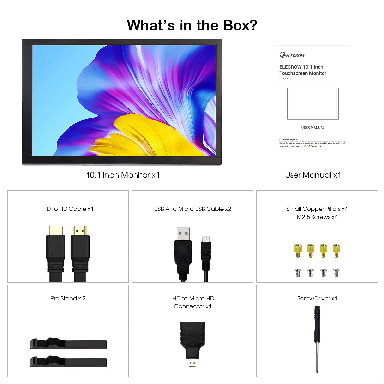 ELECROW Touchscreen Monitor 10.1 inch Touch Screen IPS 1280x800 LCD Display Small Monitor Compatible with Raspberry Pi Jetson Nano PC