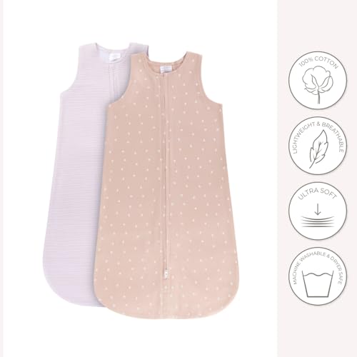 Ely's & Co. 100% Cotton Wearable Blanket Baby Sleep Bag 2 Pack (6-12 Months, Blush)