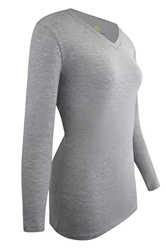 Women's Under Scrubs Long Sleeve T-Shirt Comfort V-Neck Medical Underscrub Tee -Super Soft and Stretchy (Heather Charcoal, Medium)