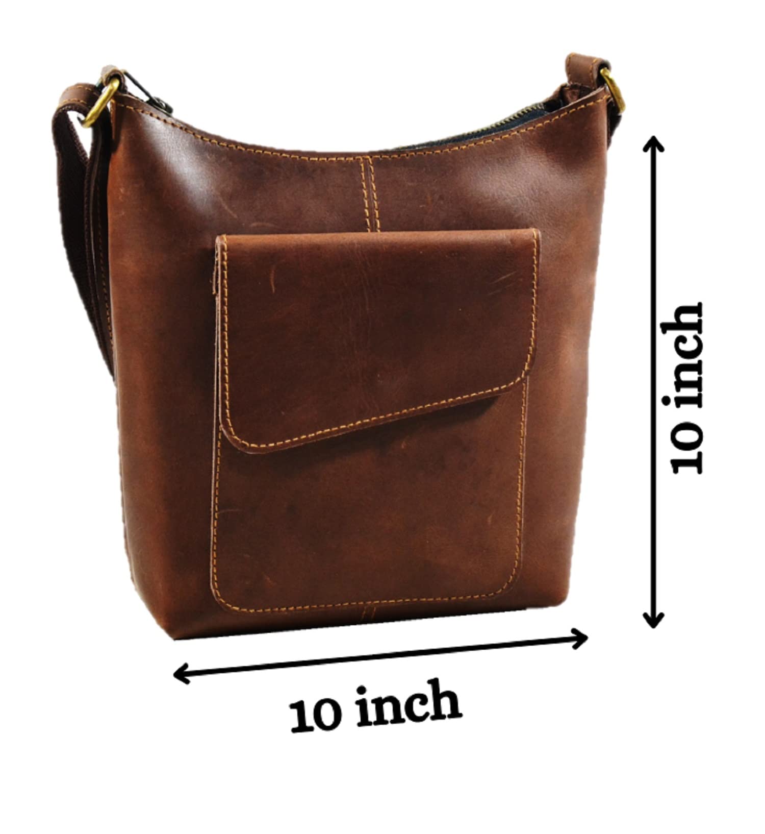 URBAN DEZIRE Genuine Leather Handmade Vintage Cross-body Sling Shoulder bag for Women (Brown, Medium)