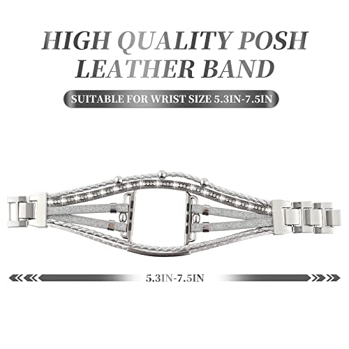 WONMILLE Posh Leather Bands Compatible With Apple Watch 41mm 40mm 38mm Women, Boho Bracelets Jewelry Multilayer Wrap Strap for iwatch Series SE 8 7 6 5 4 3 2 1 (Glitter Silver, 38mm/40mm/41mm)