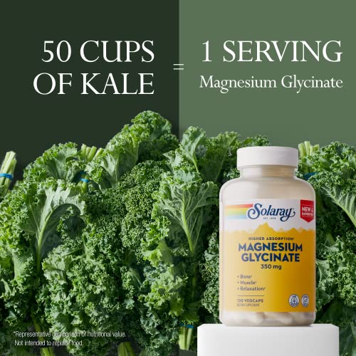 Solaray Magnesium Glycinate, New & Improved Fully Chelated Bisglycinate with BioPerine, High Absorption Formula, Stress, Bones, Muscle & Relaxation Support, 60 Day Guarantee (30 Servings, 120 VegCaps)