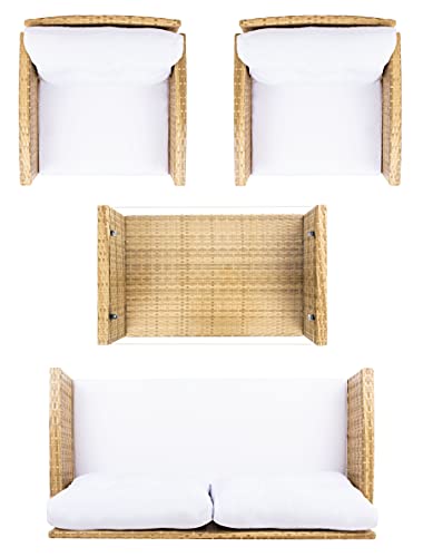 SAFAVIEH Outdoor Collection Vellor Natural/White Cushion 4-Piece Conversation Patio Set PAT7516D