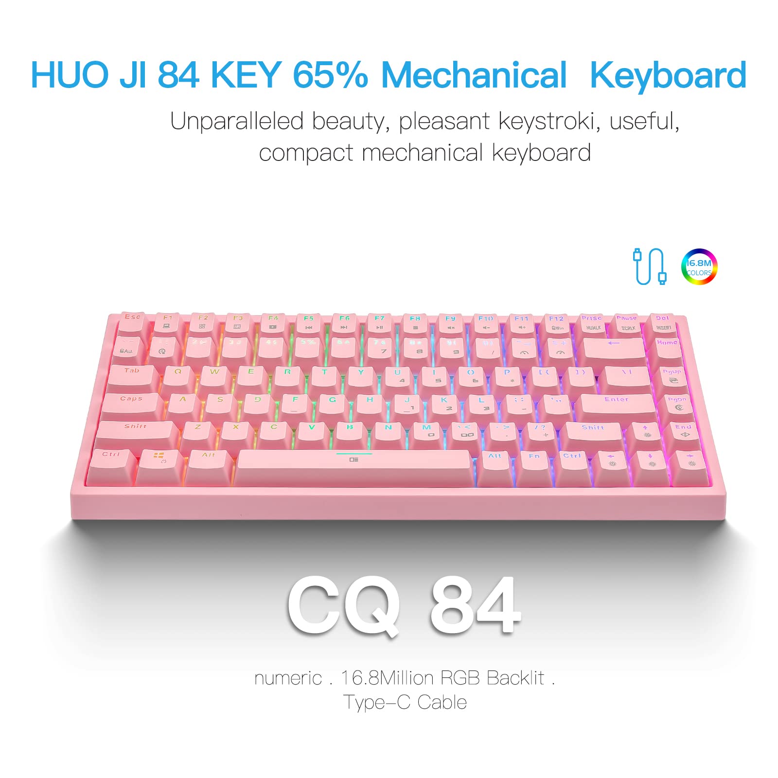 CQ84 Mechanical Gaming Keyboard Brown Switches RGB Backlit USB Wired Keyboard 60% Compact 84 Keys for Windows Computer Gamer Office