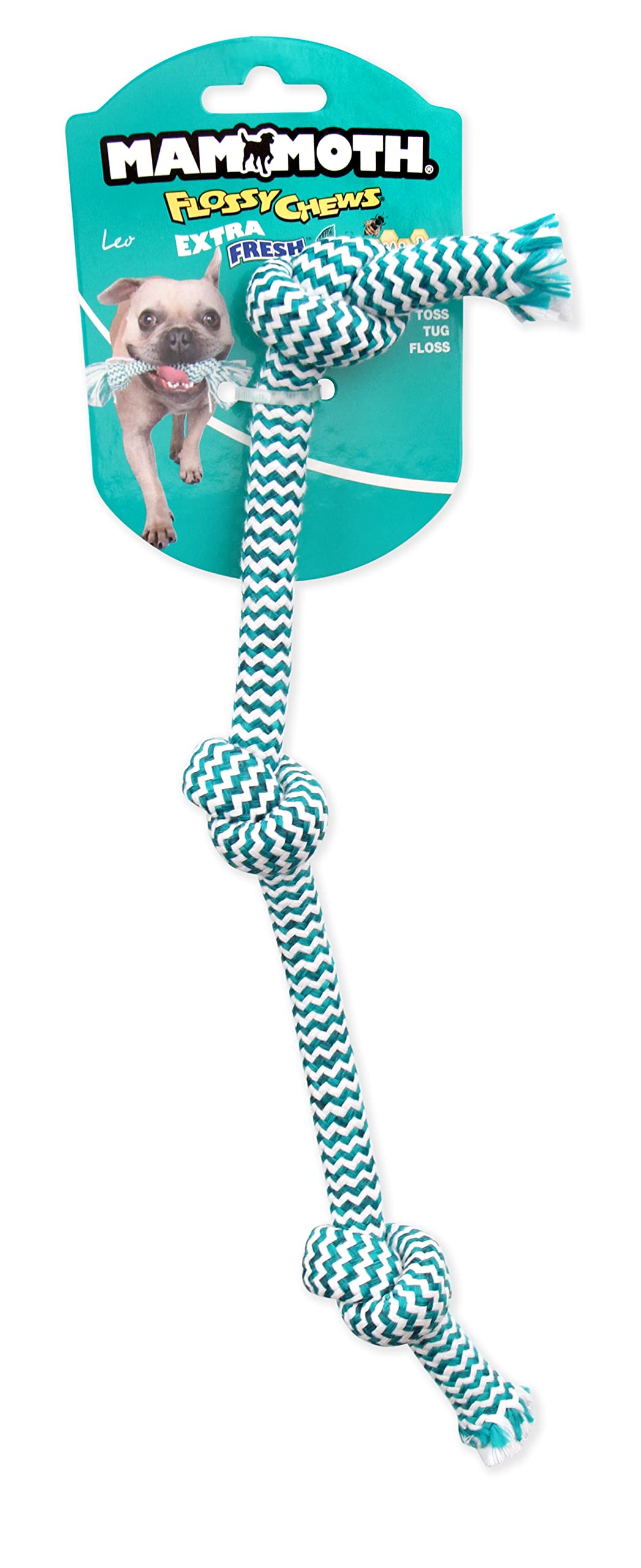 Mammoth Flossy Chews Extra Fresh Rope Tug – Premium Cotton-Poly Yarn with Floss Tug Toy for Dogs – Interactive Dog Rope Toy – Tug Dog Chew Toy for Small Dogs - Small, 15”
