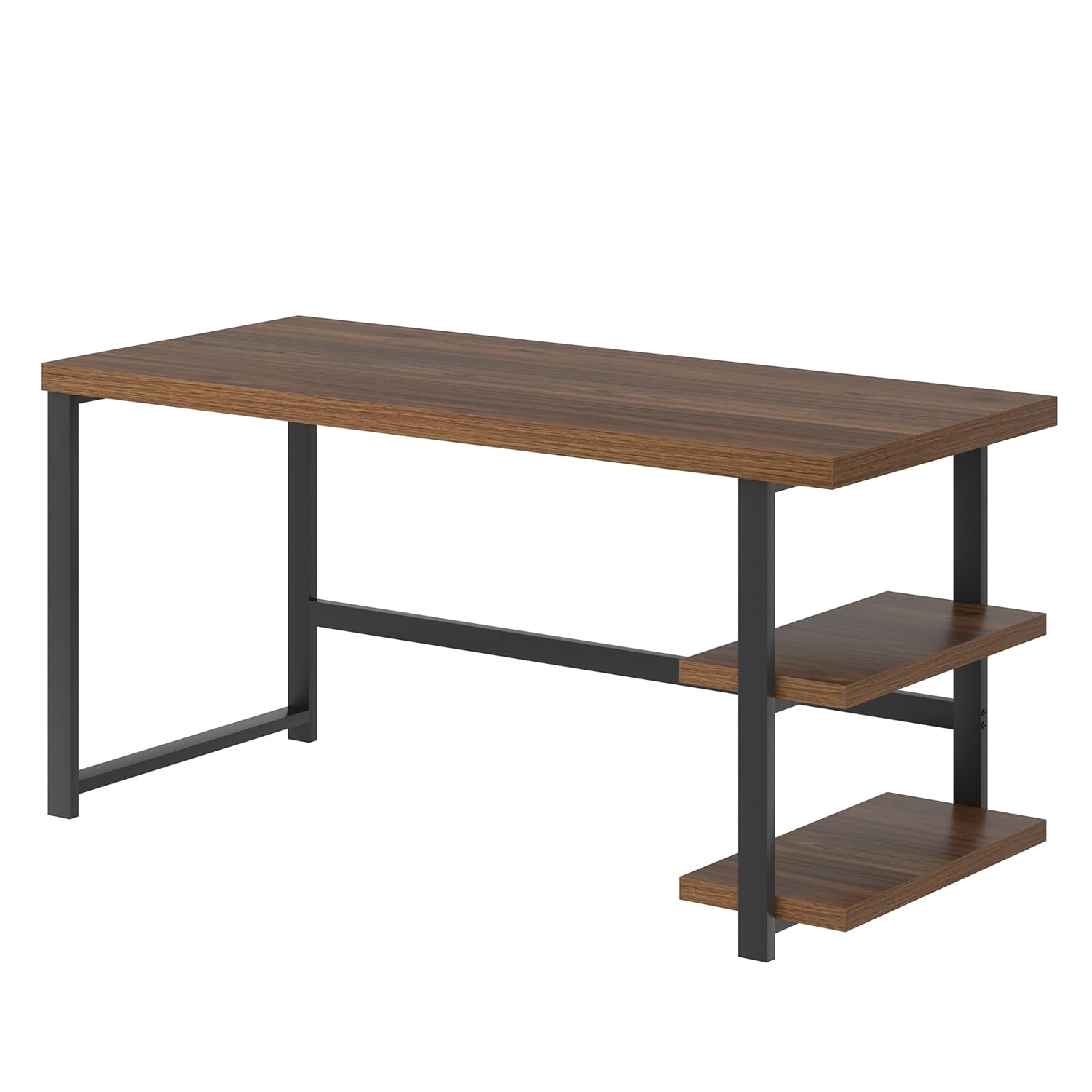 FOLUBAN Modern Computer Desk, Wood Home Office Desk, Study Writing Gaming Table Workstation with Storage Shelves for Living Room Bedroom, Rustic Walnut, 53 Inch
