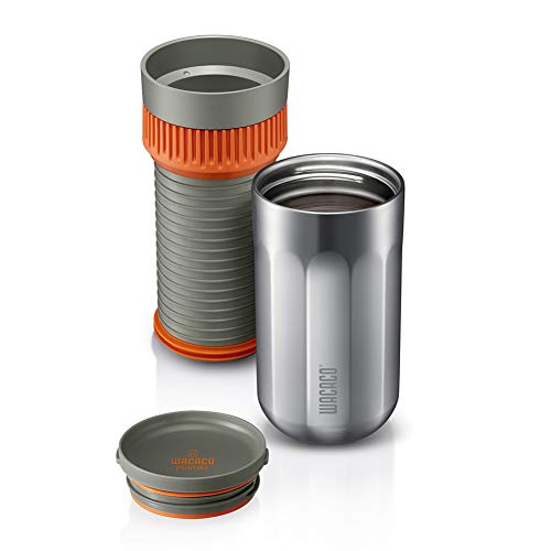 WACACO Pipamoka Portable Coffee Maker, Single Serve Coffee brewer, All-in-one Vacuum Pressured,Insulated Travel Mug, Hand Powered and Filter Pressure Brewer, Stainless Steel Thermo Cup, 10 fl oz