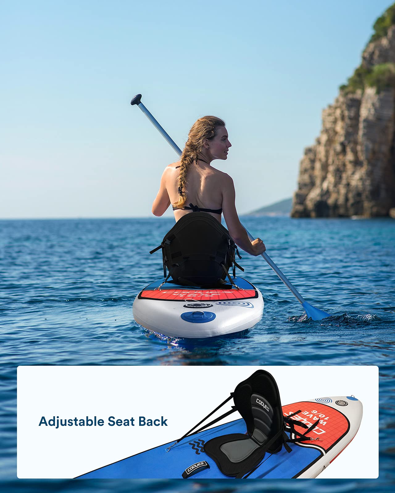 Cooyes Paddle Board, 10ft/10.6ft Inflatable Paddle Board, Stand up Paddle Board with Premium SUP Accessories & Backpack, Emergency Repair Kit, Non-Slip Deck & More - Extra-Light ISUP (10' deep Blue)