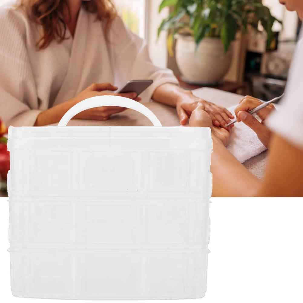 Craft Organizer Box 3 Layers Nail Art Storage Box Plastic Clean Jewelry Organizer Container with Adjustable Compartments for Nail, Hair Accessories, Beads, Threads, Ribbon, Art Supplies