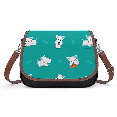 Satchel Bag For Women Cartoon White Scottish Terrier Dog Waterproof Leather Crossbody Handbag Messenger Bag For Ladies
