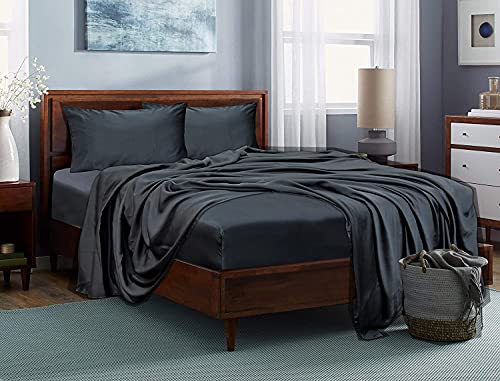 Linenwalas Tencel Pillowcase King Size Set of 2, Lyocell Cooling Silk Pillowcases for Hair & Skin, Soft Breathable Pillowcase with Envelope Closure (Charcoal Grey, 20x40 inches)