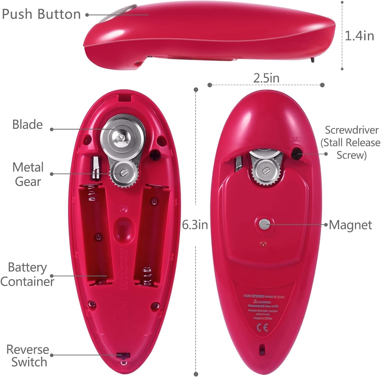 Electric Can Opener, One Touch Electric Can Opener Easy Open Any Can Size with Smooth Edge, Food-Safe Electric Can Openers for Kitchen, Kitchen Gadget Gift for Seniors, Arthritis