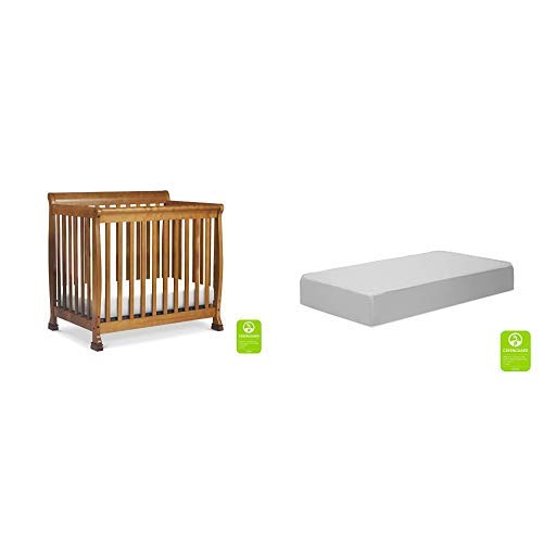 Davini Kalani 4-in-1 Mini Crib and Twin Bed in Chestnut with Complete Slumber Mini Crib Mattress