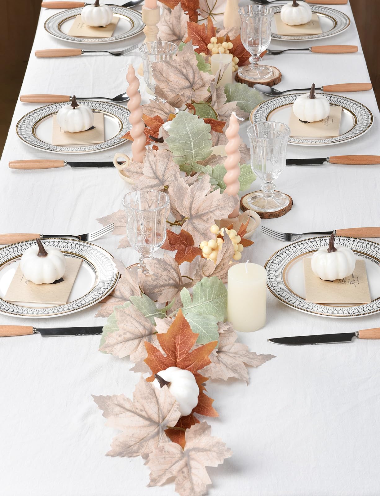 DearHouse 1Pcs Fall Garland Maple Leaf, 6Ft/Piece Hanging Vine Garland Artificial Autumn Foliage Garland Thanksgiving Decor for Home Wedding Fireplace Party Christmas (White)