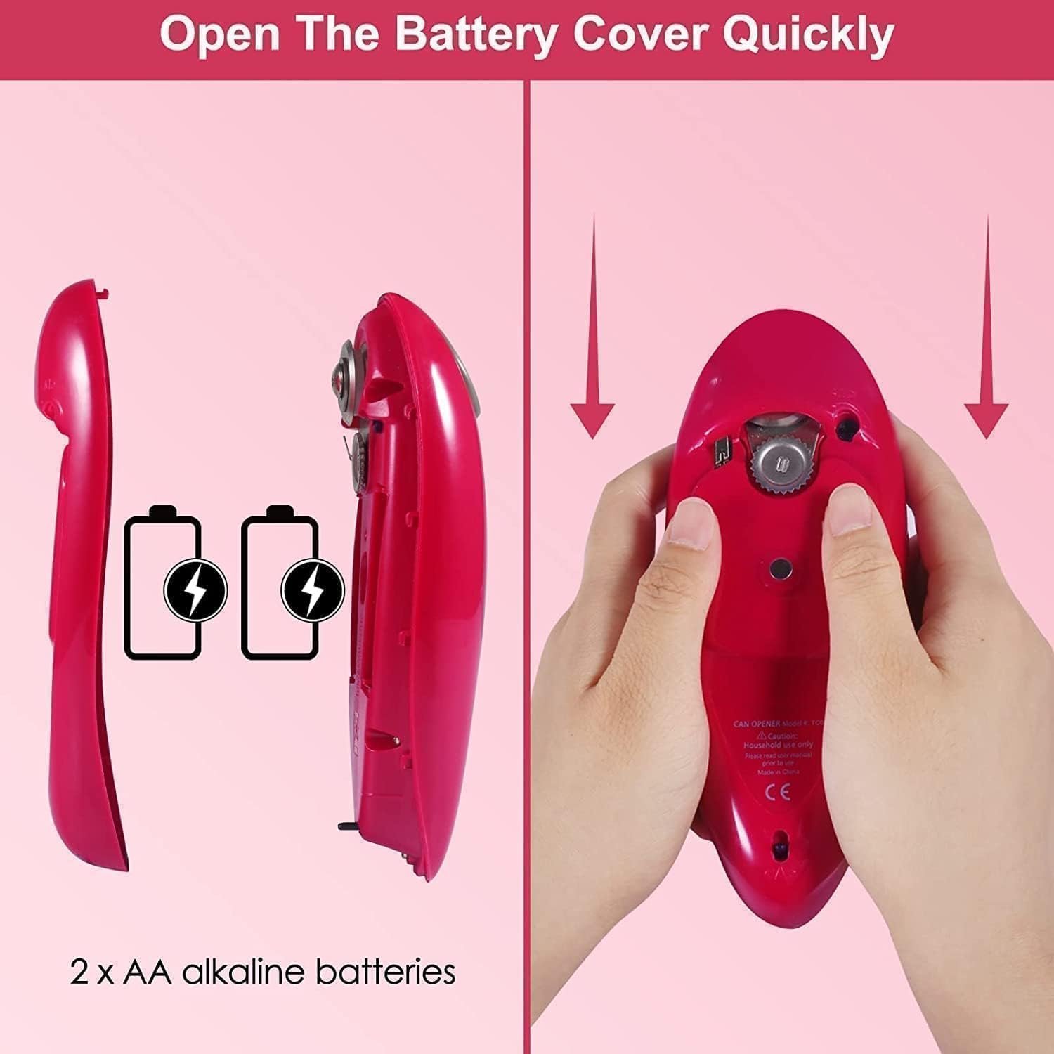 Electric Can Opener, One Touch Switch Automatic Can Opener Smooth Edge,Electric Can Openers For Seniors With Arthritis,Can Opener Battery For Almost Size Cans, Red