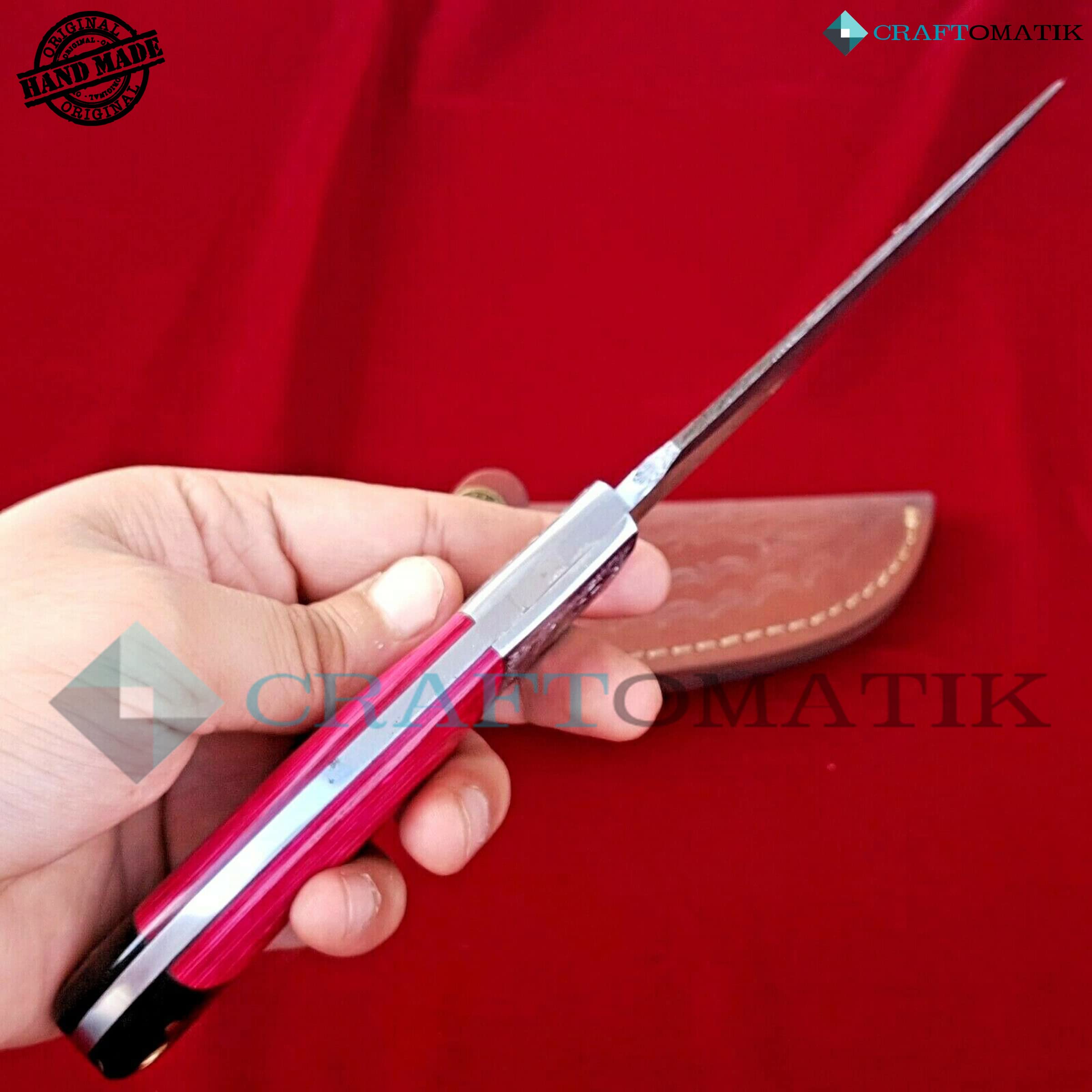 CRAFTOMATIK Hunting Knife | Damascus Steel | Work Knife | Bowie | Damascus Hunting Knife | DHK86