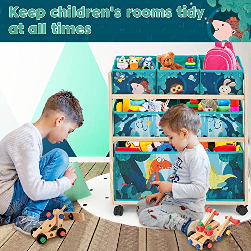 Toy Storage Organizer with Wheels, Utility Storage Cabinet, Rolling Cart with Large Storage Bins for Hold ing Toys, Books, Blankets, Blocks