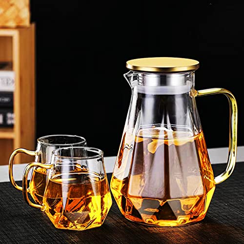 Glass Pitcher, Water Pitcher with Lid and Spout, Glass Water Pitcher And 1 Cleaning Brush,Cold and Hot Water Carafe,Ice Tea Maker for Homemade Juice&Iced Tea (A-2000ML)