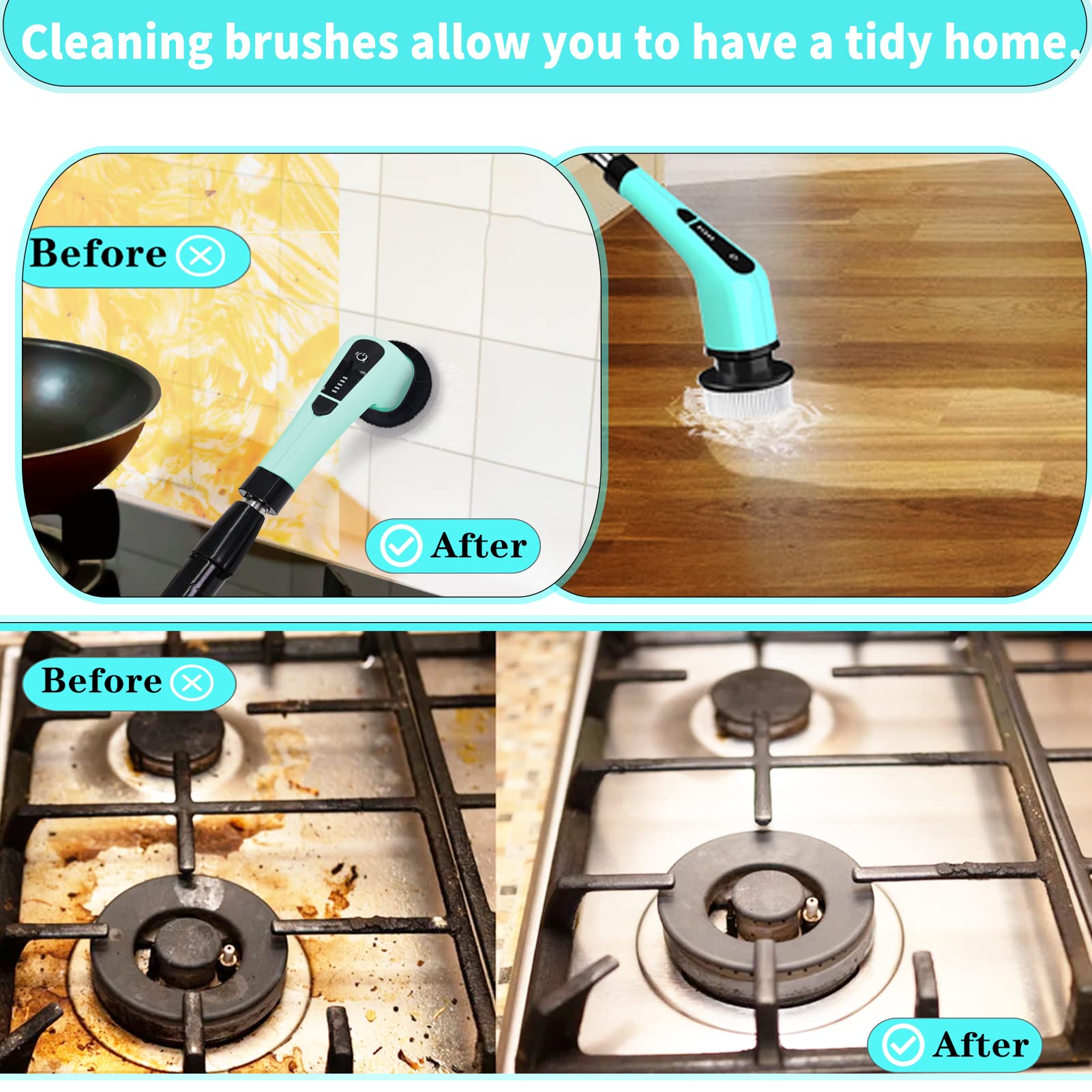 Electric Spin Scrubber, Cordless Bathroom Scrubber with Long Handle, Shower Scrubber for Cleaning with 7 Brush Heads, Power Wall Scrubber Suitable for Cleaning Wall, Kitchen, Bathroom, Window, Floor