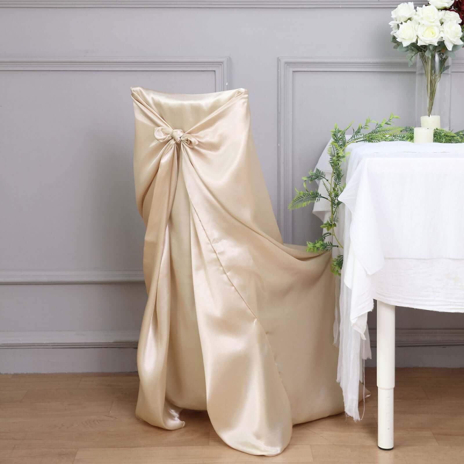 Tableclothsfactory Blush Silky Satin Universal Chair Covers Fits All Type of Chairs Event Dinning Slipcover for Wedding Party Banquet