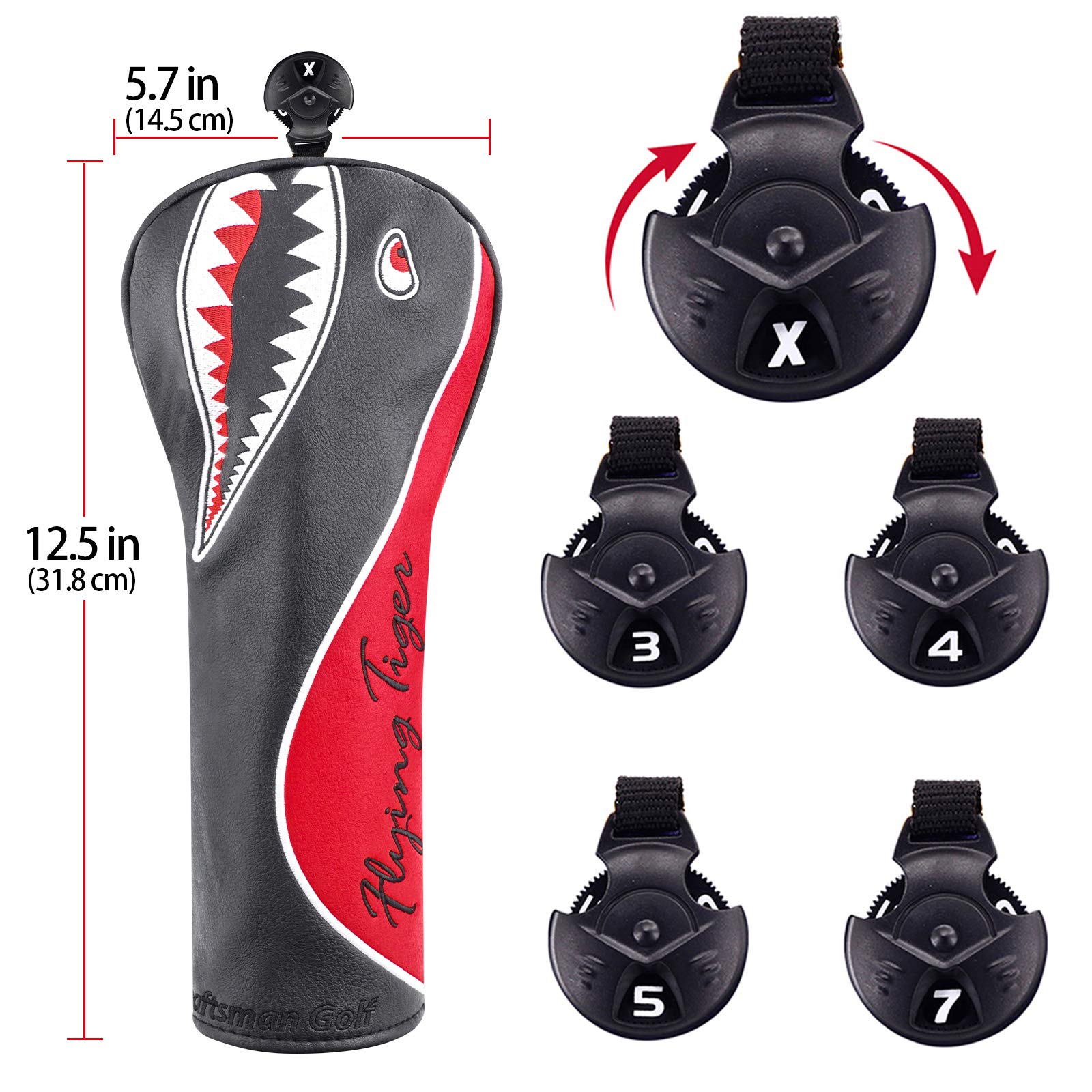Craftsman Golf Shark Black and Red Fairway Wood Headcover Cover Protector (Wood Cover)