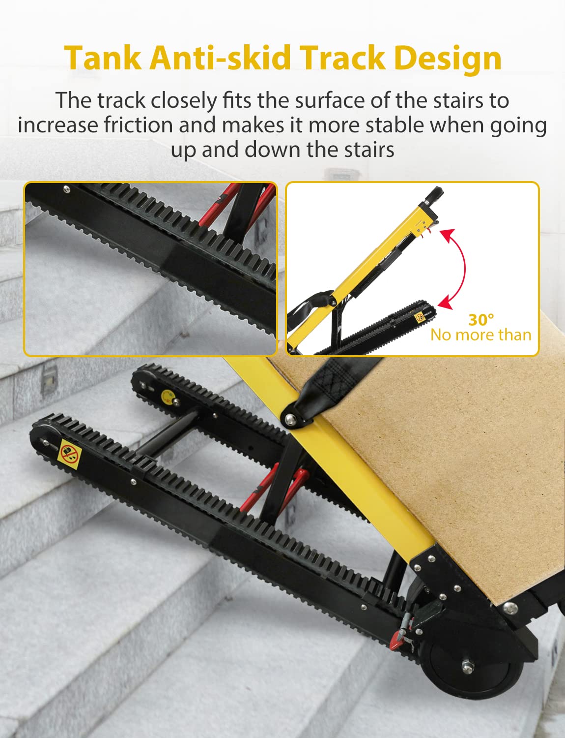 Electric Stair Climbing Hand Trucks with Removable Extension Tray, 440lbs max Load Capacity Folding Stair Climbing Dolly Takes 1500 Steps Stairs with Rubber Tracks for Easy up/Down Stairs