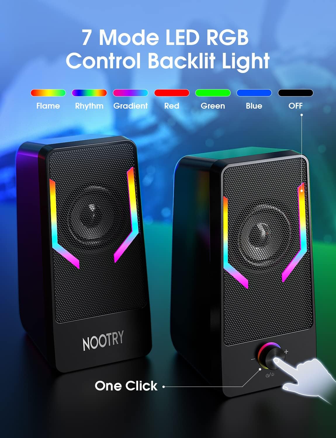 NOOTRY Computer Speakers, Gaming Desktop Speakers with 7Color Backlit, 10W USB Powered Volume Control Speakers, 2.0CH Stereo Laptop Speaker, Bluetooth&USB Audio for PC, Monitor, Mac, Tablet, Phone