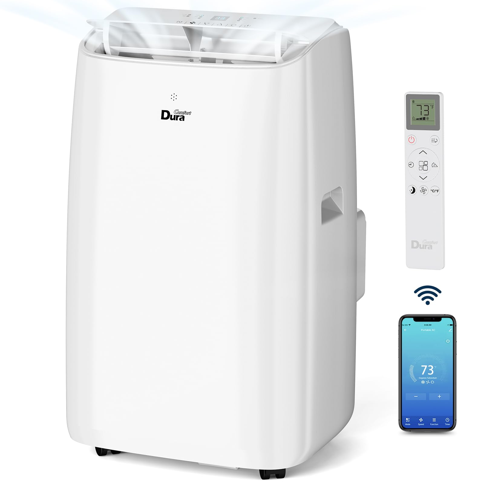 DuraComfort Portable Air Conditioner, 12000 BTU(ASHRAE) /8150 BTU (SACC) Smart AC Unit, Built-in Dehumidifier and Fan Modes, Mobile App, Cools up to 350 Sq.Ft, White