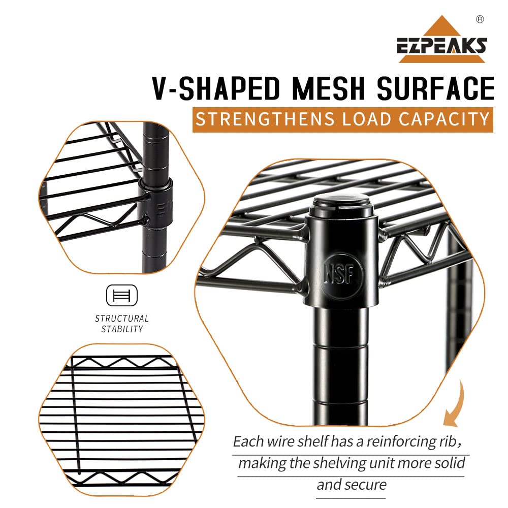 EZPEAKS 2-Pack 5-Shelf Shelving Unit with 5-Shelf Liners, Adjustable, Steel Wire Shelves, 150lbs Loading Capacity Per Shelf, Shelving Units and Storage for Kitchen and Garage (30W x 14D x 60H)