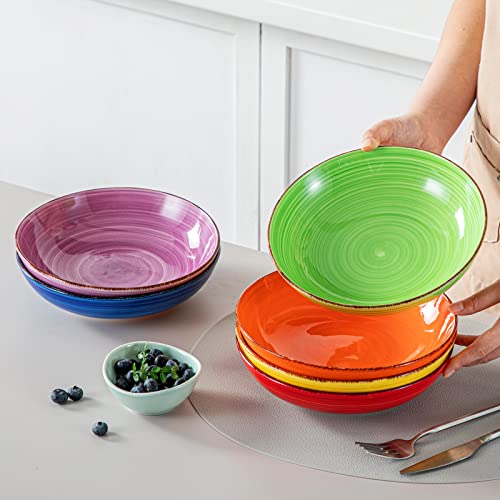 vancasso Bonita Pasta Bowls 38 oz, Large Ceramic Salad Bowls, Pasta Plates Bowl set of 6, Microwave & Dishwasher Safe Soup Bowls, Serving Bowls, Assorted Colors