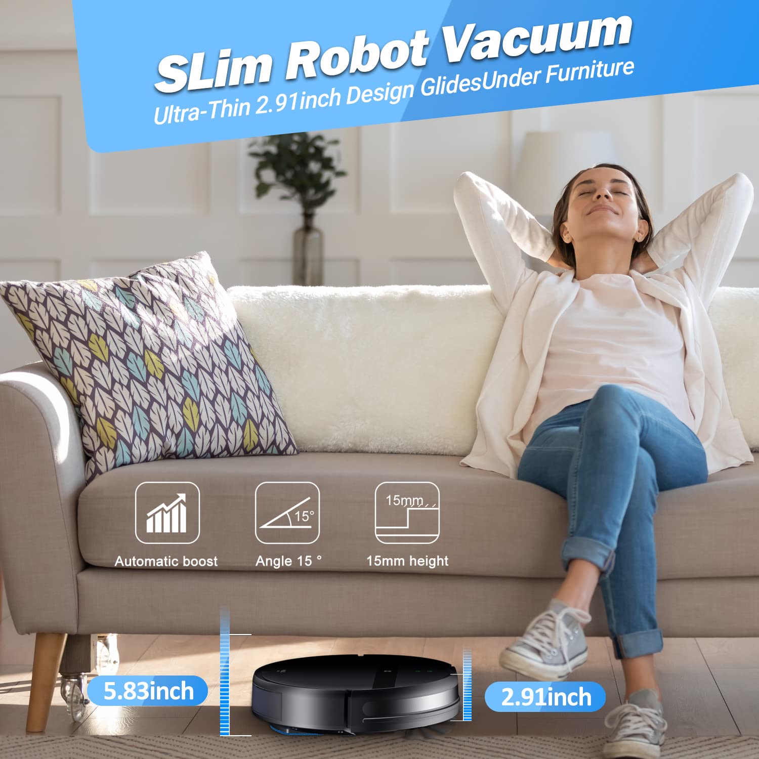 Kilgone Robot Vacuum Cleaner, App/Voice Control, Robot Vacuum and Mop Combo 2 in 1, Automatic Recharge Robotic Vacuum, Long Runtime, Self-Charging, Cleans Carpets, Hard Floors & Pet Hair Efficiently