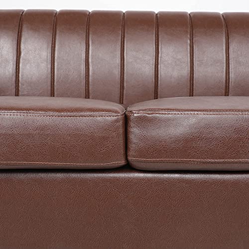 ONCIN Chesterfield Sofa for Living Room, 3 Seater Sofa Couch Faux Leather Fabric Home Seating Couch Sofa for Home Furniture (Dark Brown)